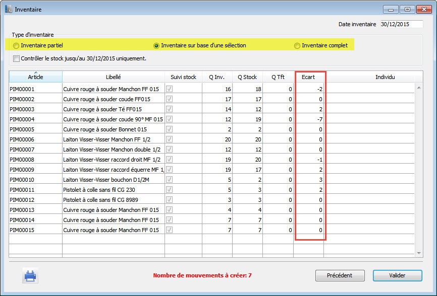 Les fonctions d'inventaire | Equisis Doc